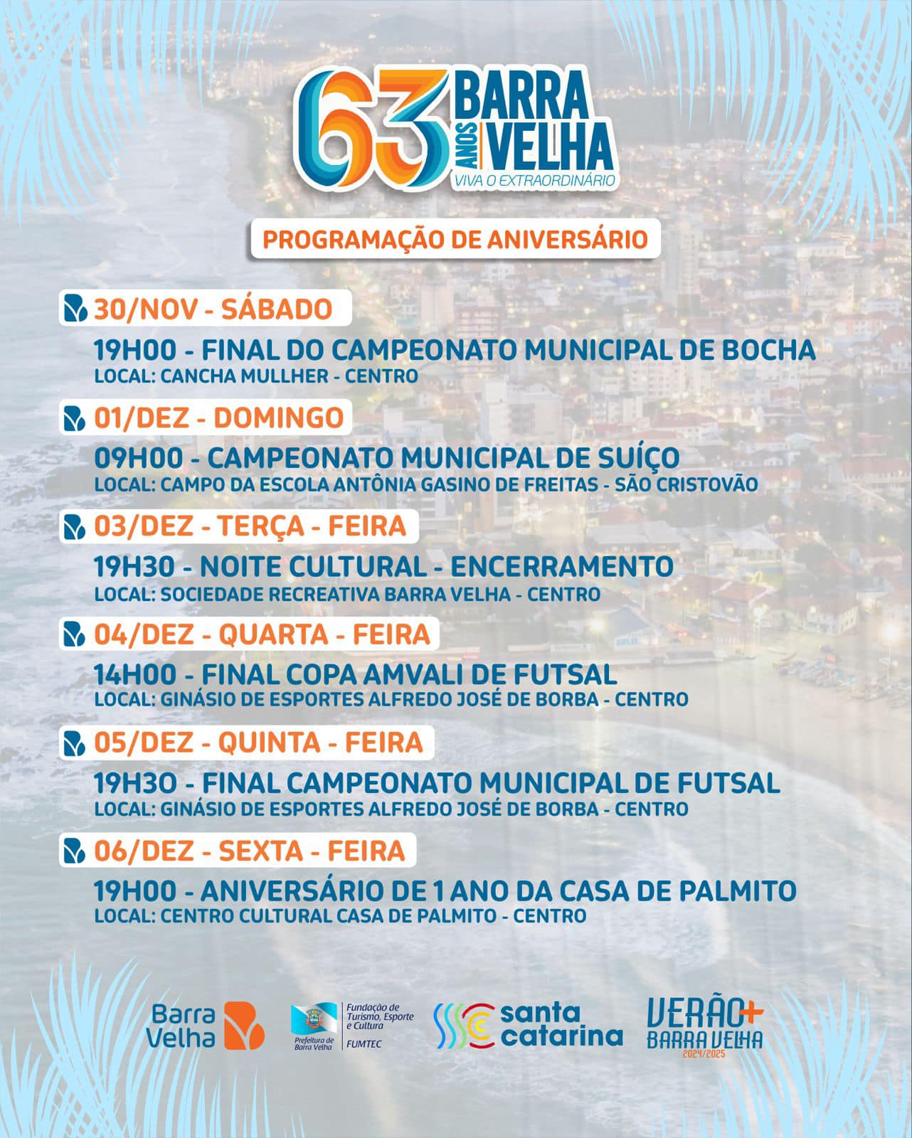 Barra Velha lança programação oficial do 63º aniversário de emancipação ...